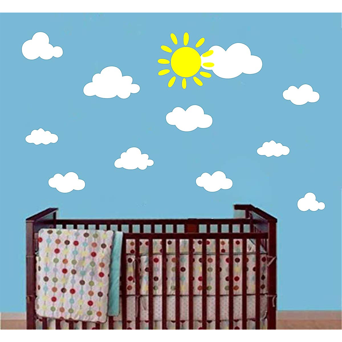 Sun and Clouds Wall Decals Wall Stickers Peel White Clouds Sky Wall Decals Easy to Apply and Removable Baby Nursery Room Wall Decor