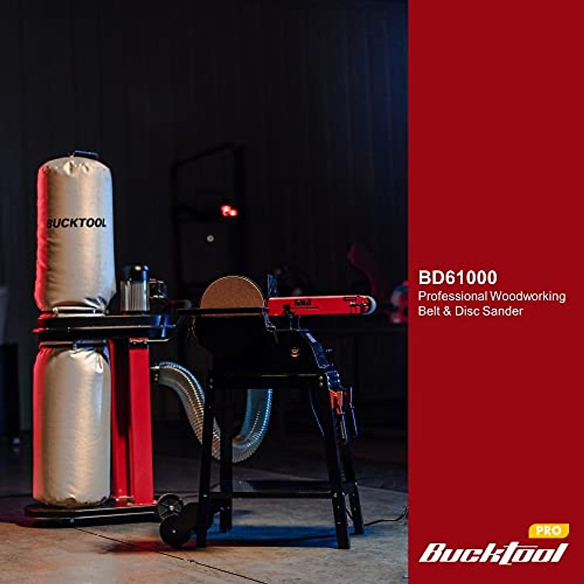 BUCKTOOL Powerful 1-1/2 HP Bench Belt Sander for Wood Working 6 in. x 48 in. Belt and 10 in. Disc Sander with Movable Stand BD61000