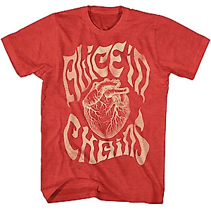 American Classics Alice in Chains T-Shirt - Heart Mens Short Sleeve 90s Music Vintage Style Graphic T-Shirt - Red Heather