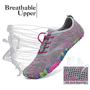 Womens Barefoot Gym Running Walking Trail Beach Hiking Water Shoes Aqua Sports Pool Surf Waterfall Climbing Quick Dry Grey/Pink