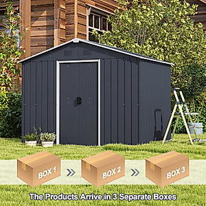 IRONMAX Outdoor Storage Shed with Floor, 7 x 5 FT Galvanized Steel Garden Shed Cabinet with Double Sliding Door & Air Vent, Utility Metal Tool Storage Shed House for Garden, Backyard, Patio, Lawn