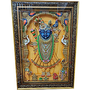 ShreeNathji Chandaniya Gatta hand wood painting gold leaf large wood painting with frame and LED