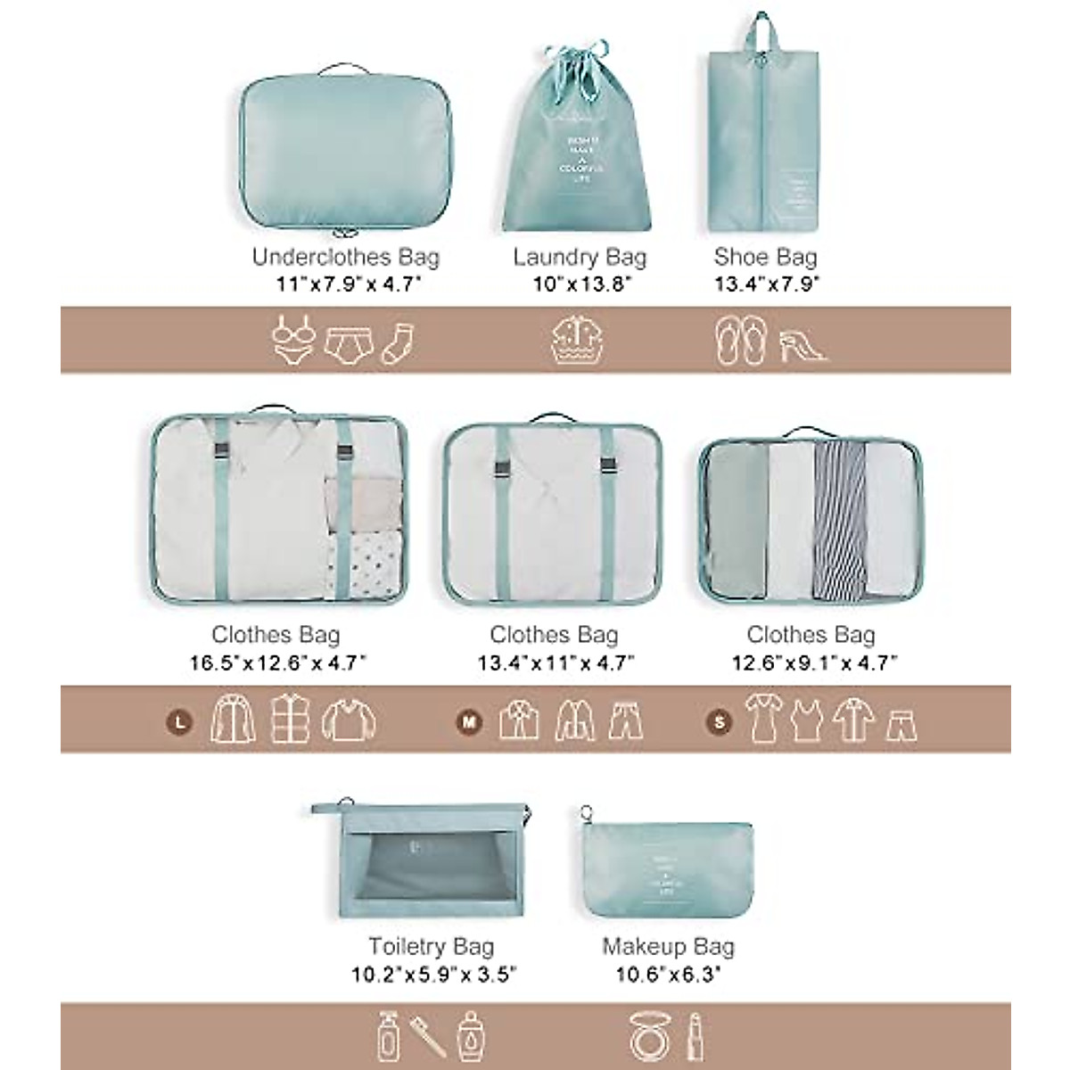 WOOMADA 8 Set Packing Cubes for Suitcases Travel Essentials Luggage Organizer for Travel Accessories Shoe Bag Tioletry Bag Laundry Bag(dark blue)