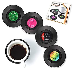 Record Coasters for Drinks with Gift Box 6 Pieces Vinyl Disk Coasters Non-Slip 4.1 Inch Size for Friend Parents to Restaurant/Bar/Party1