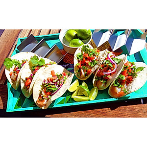 Set of 4 Metal Taco Holders - Stainless Steel Taco Trays- Dishwasher, Oven, and Grill Safe - Great for Sandwiches and Hotdogs too (4)