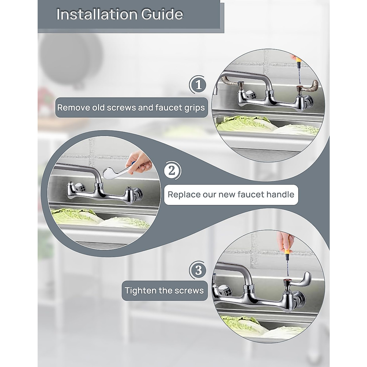 Phivan Commercial Faucet Parts Faucet Handle Replacement Kit - 2 Pack Wrist Blade Handles Lever Handles for Industrial, Restaurant, Commercial Sink Faucet - Fits Most 3/8" Shaft, 0.43" Round Stem Hole