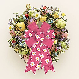 Estivaux 2 Pieces Easter Bows for Wreath, Happy Easter Wreath Bows Pink Burlap Bows Spring Flowers Bows Bows for Front Door Easter Spring Birthday Party Decorations
