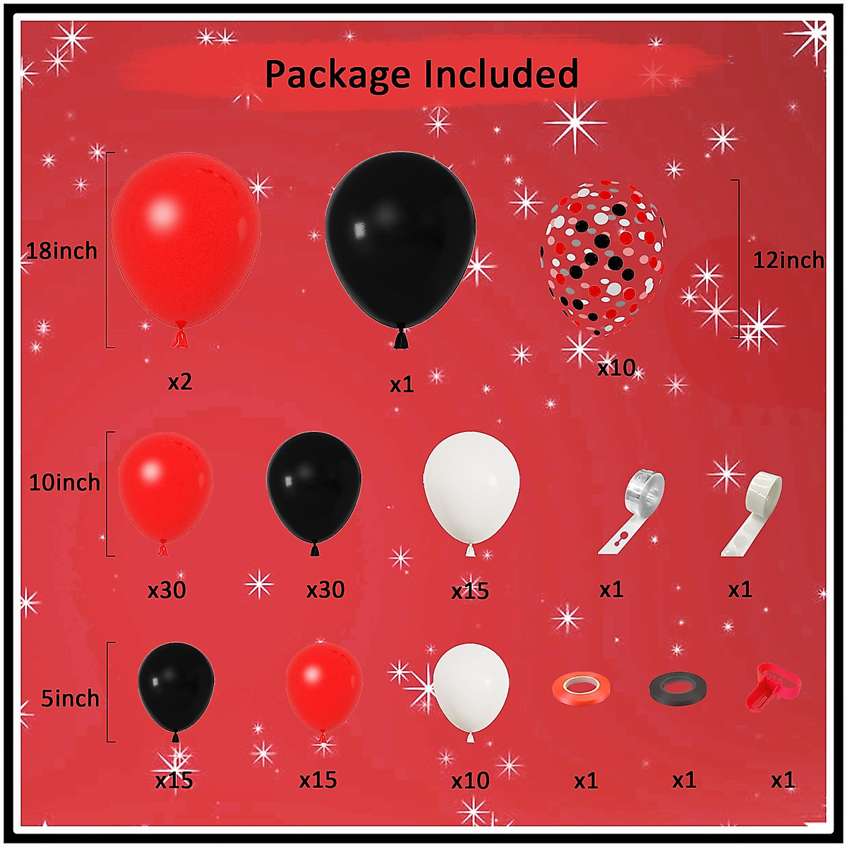 133Pcs Red and Black Balloons Garland Arch Kit for Red and Black Graduation Decorations 2024, Red Black White Balloon for New Year Birthday Las Vegas BBQ Casino Poker Racing Car Party Supplies