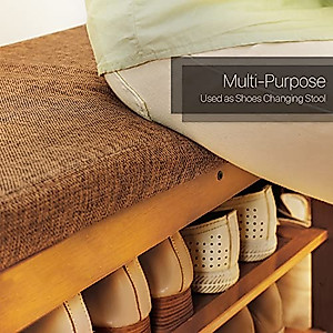 MoNiBloom Shoe Bench Entryway with Storage, Bamboo Shoe Rack Organization with Doors for 6-10 Pairs Hallway Bedroom Living Room Garden, Brown