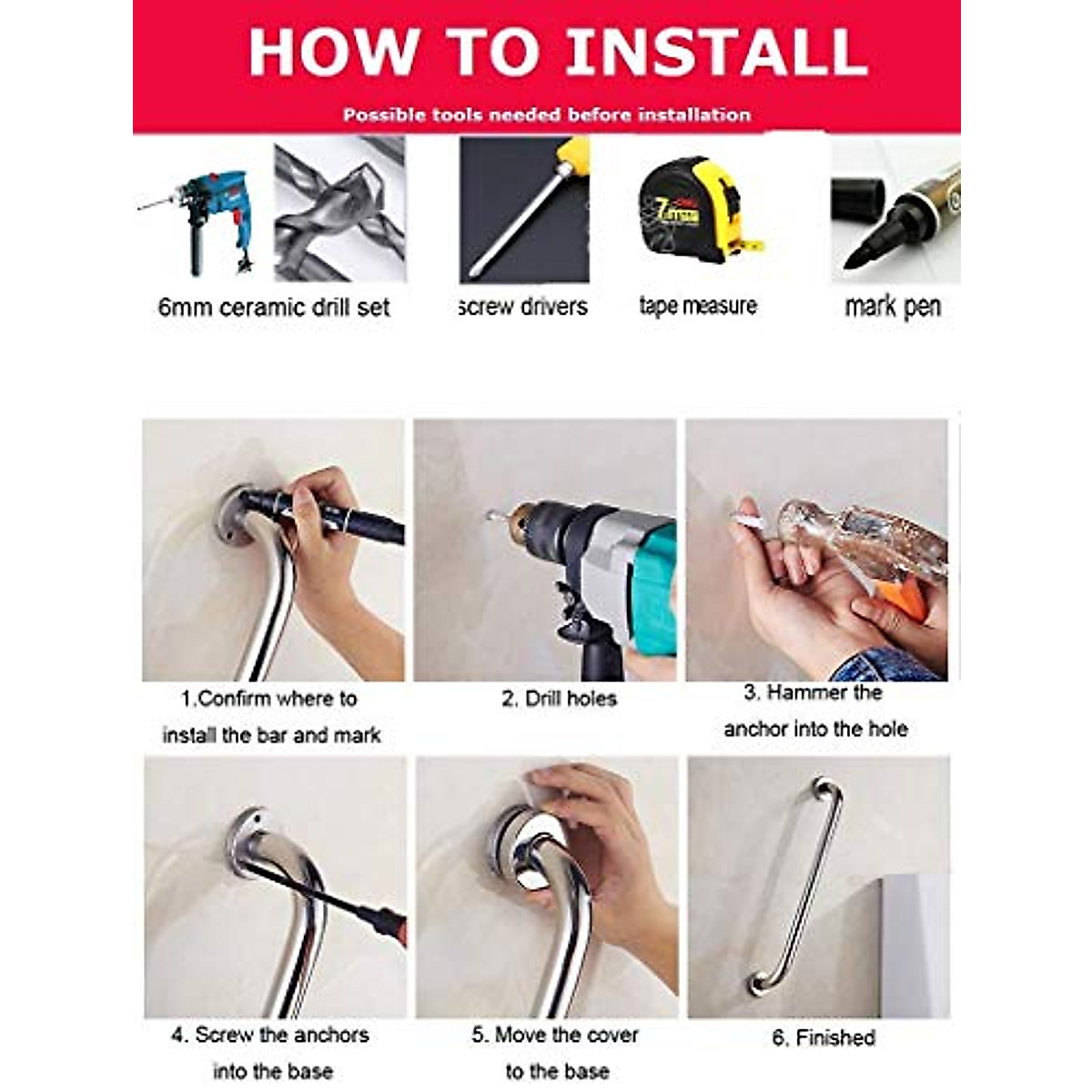 2 Pack 12 Inch Shower Grab Bar, ZUEXT Chrome Stainless Steel Bathroom Grab Bar, Shower Handle, Bathroom Balance Bar, Safety Hand Rail Support - Handicap, Elderly, Injury, Senior Assist Bath Handle