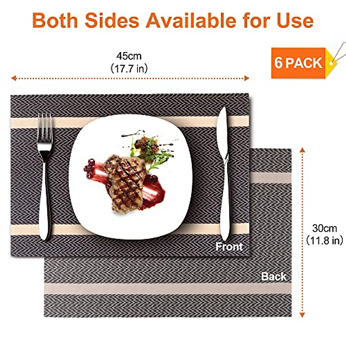 HOOMIL Placemats Set of 6, Non-Slip Heat Resistant PVC Place Mats, Washable Vinyl Table Mat for Kitchen Dining - 12 x 18 inches