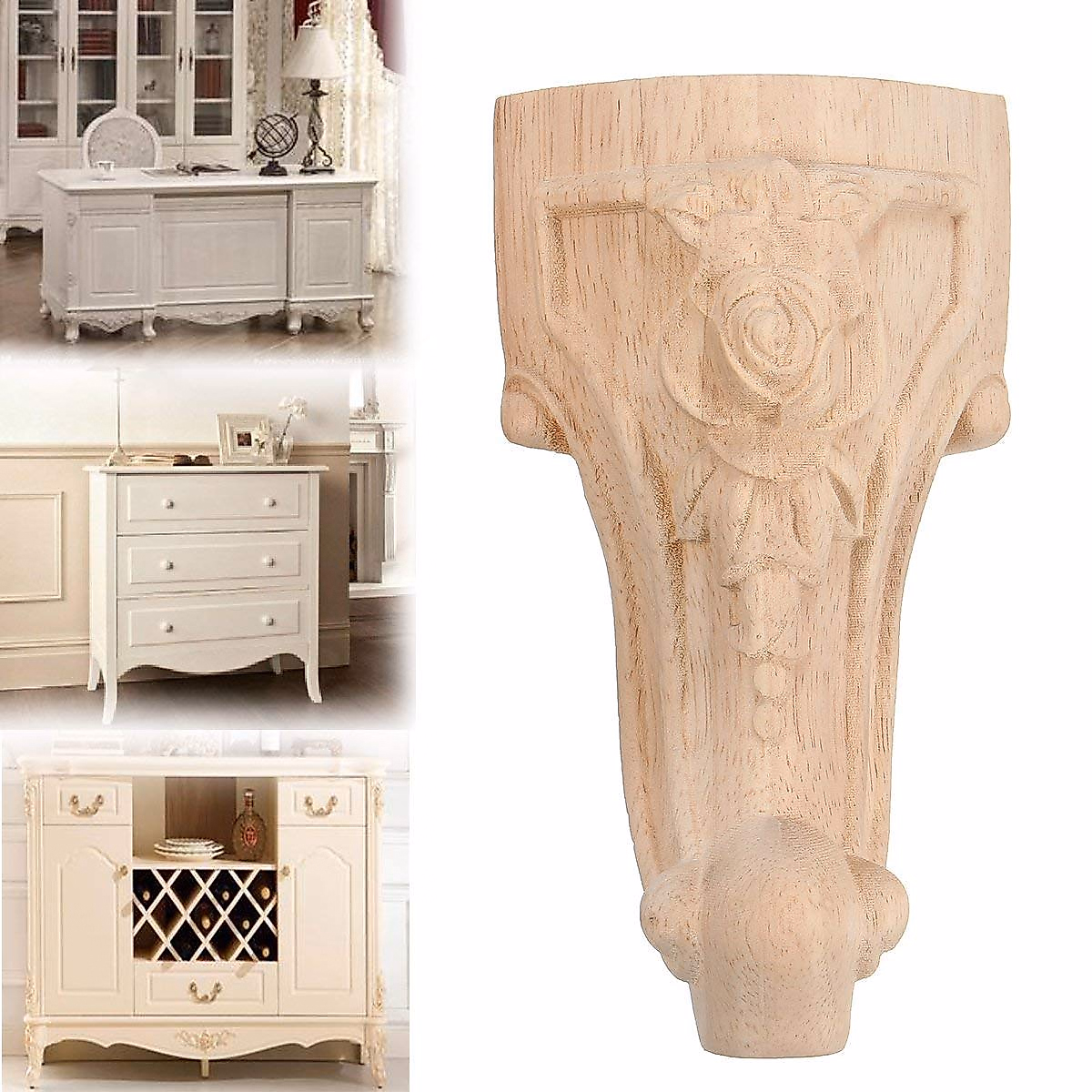4PCS Wood Furniture Legs Replacement Feet European Style Unpainted Solid Wood Carved Decoration for Sofa Couch Chair Ottoman Loveseat Coffee Table Cabine, 12x6cm/4.72"x2.36"