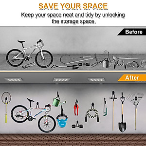 REMIAWY Garage Hooks Heavy Duty, Steel Utility Garage Storage Hook 6 Pack, Wall Mount Double Tool Hangers with Anti-Slip Coating for Hanging and Organizing Ladder Bike, Garden Tools, Bulk Items