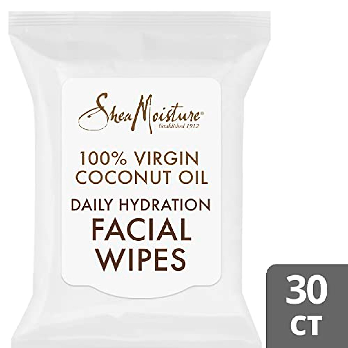 Shea Moisture 100 Percent Virgin Coconut Oil Daily Hydration Face Wipes, Coconut Milk Makeup Remover Wipes, Acacia Senegal Facial Wipes, Unisex Face Cleansing Wipes, 30 Count