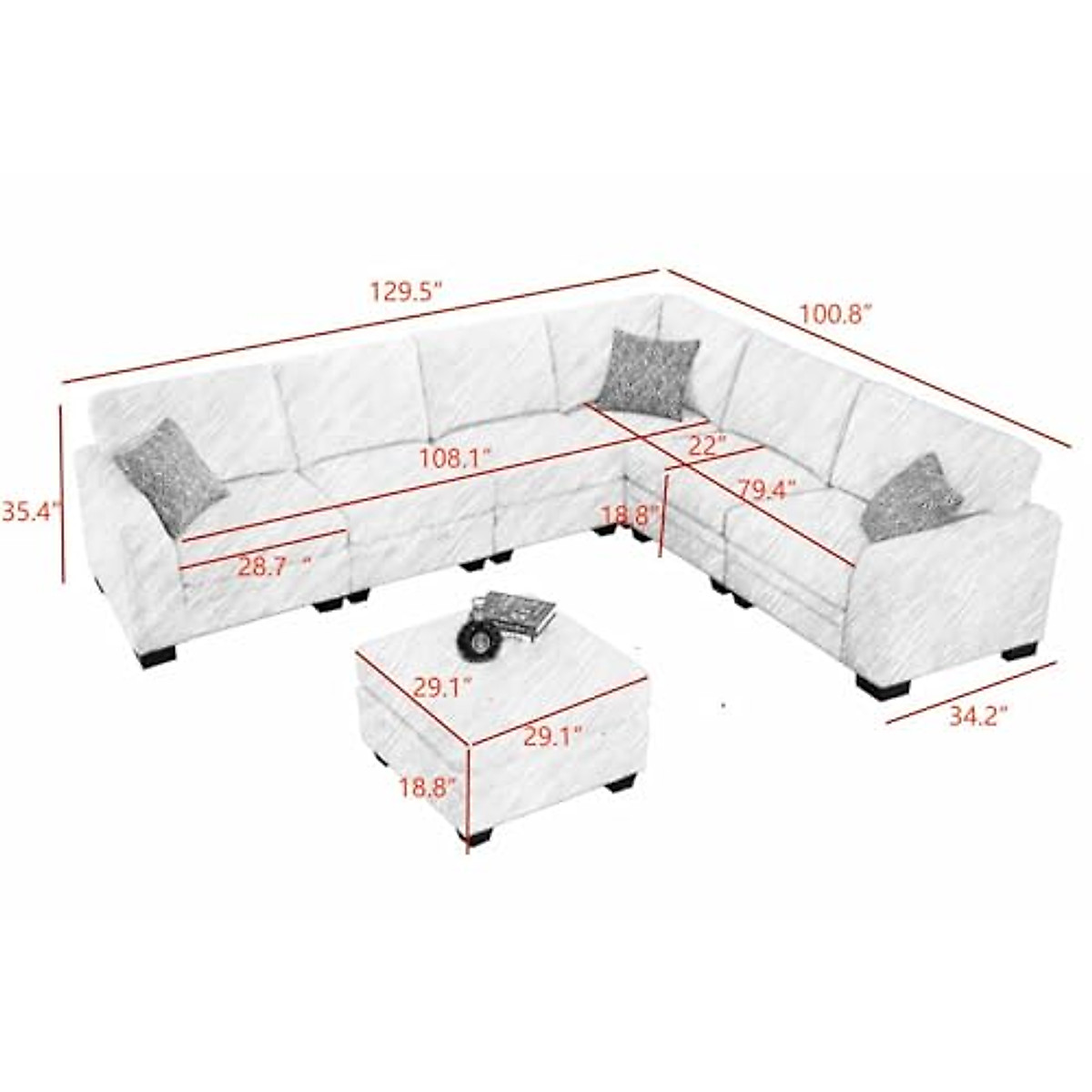 Legend Vansen 7PCS Corduroy Flexible Combination Sofa Sectional, Olive