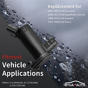 OTUAYAUTO Premium Windshield Washer Pump Replacement for 98-17 Ford Expedition Limited, 98-10 Ford Explorer, 00-05 Ford Excursion, Lincoln, Mercury -OE# Grommet 6F9Z-17664-A, F75Z-17664-BA