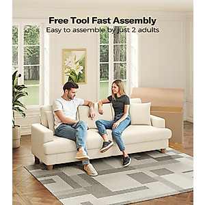 Kidirect 87in Beige White Sofa, Couches for Living Room 21in Extra Deep Seats, Comfy Corduroy Sofas for Living Room No Tool Assembly, Modern Oversized Love Seat with 2 Pillows, Sofa Couch for Bedroom