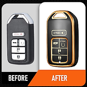 Toykee for Honda Key Fob Cover Keychain Accessories for Accord Civic CR-V CRV Pilot Passport HRV EX EX-L Touring Premium Odyssey 5 Buttons, TPU Case+D-Ring+Key Chain+Hook(Black)