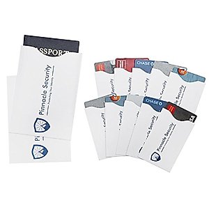 Pinnacle Systems RFID Blocking Sleeves (10 Credit Card and 2 Passport Protectors) Top Identity Theft Protection Travel Case Set Smart Holders Fit Wallet, Purse and Cell Phones (Men and Women)