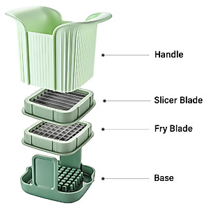ITELLY Green 2-in-1 French Fry Cutter - Potato Cutter for Fries - Potato French Fry Cutter - French Fries Cutter - Vegetable Cutter - Food Chopper Manual Hand - Veggie Cutter - Vegetable Chopper