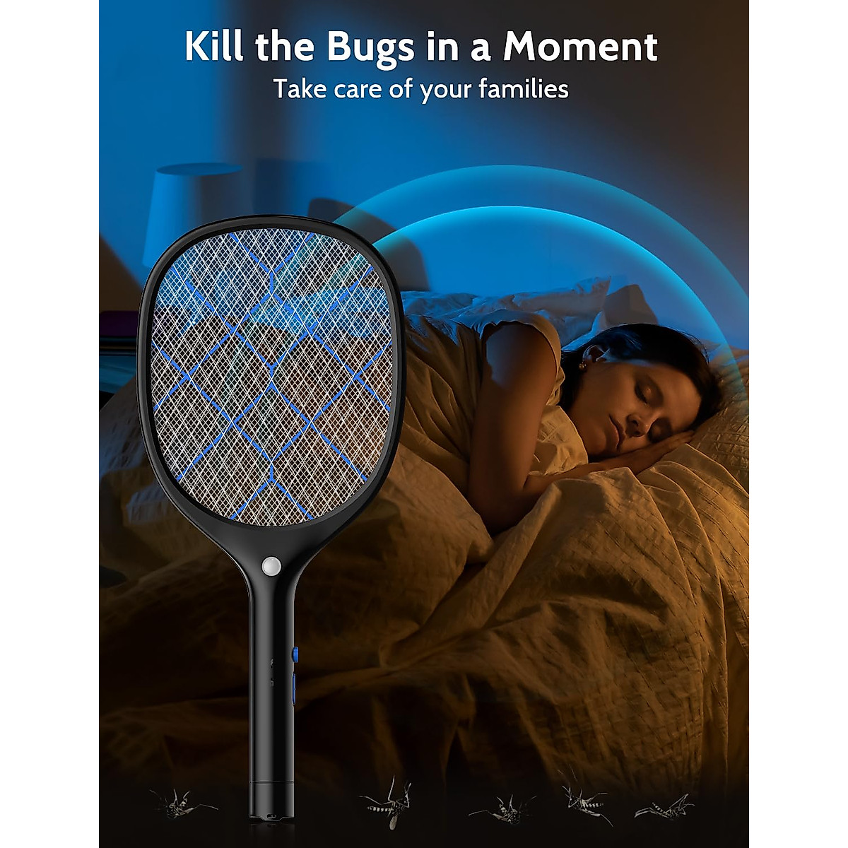 YISSVIC Electric Fly Swatter Bug Zapper Racket Rechargeable Mosquito Killer LED Light for Indoor Home Office Backyard Patio Camping