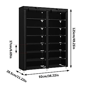 JIUYOTREE 7-Tier Shoe Rack with Dustproof Cover Shoe Storage Organizer Closet Shoe Cabinet Shelf Hold up to 28 Pairs of Shoes for Doorway Corridor Balcony Living Room Black