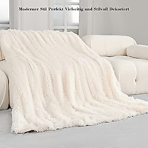 Super Soft Faux Fur Throw Blanket, Reversible Lightweight Fluffy Blanket, Long Hair Plush Shaggy Throw Blanket for Couch, Sofa, Chair, 51x62 inches, Cream White