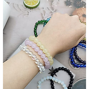 FINZOR 28Pcs 8mm Beaded Stretch Bracelet Handmade Round Glass Bracelet for Women Multicolor Elastic Beads Bracelet Shining Beads Wristband Jewelry Set