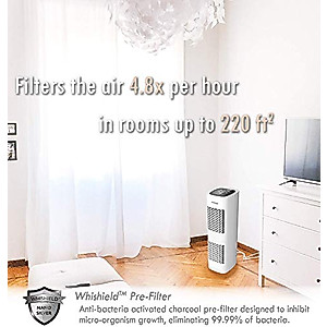 Whirlpool Whispure WPT80P True HEPA Air Purifier, Activated Carbon Advanced Anti-Bacteria, Ideal for Allergies, Odors, Pet Dander, Mold, Smoke, Smokers, and Germs, Large, White