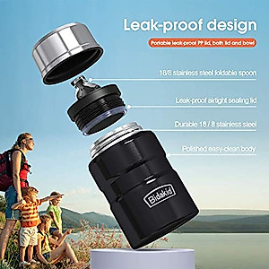 Thermoses for Hot Food, (Bidakid) 2 Pack insulated food jar for hot, soup thermoses, Lunch box containers for hot cold food with Lid and Folding Spoon for Kids and Adults (25.4oz+17oz)