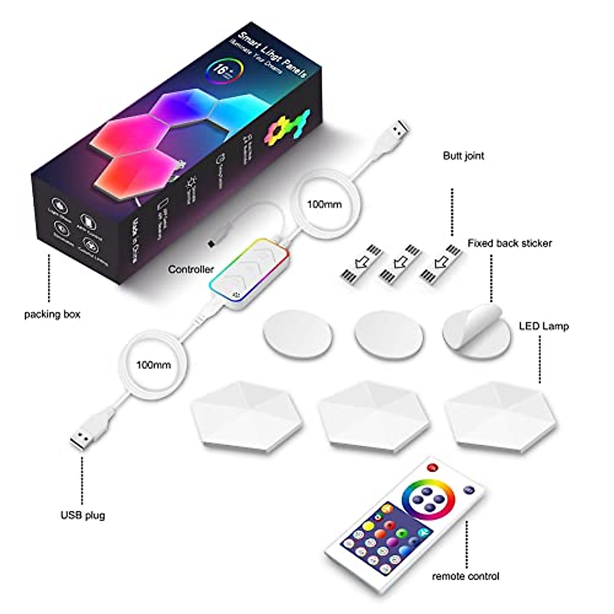 Firmlly RGB Hexagon Lights, LED Hexagon Wall Light, Smart Hexagonal Wall Panels, Bluetooth/WiFi Connection, LED Wall Panels for Gaming Room, Bedroom, Wall Decor (WiFi*3PCS, RGB)