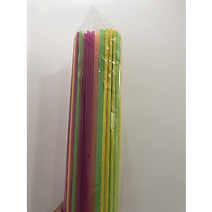 18" (45cm) Neon Straws, 1/4" (6mm) Diameter, Extra Long Straight Straws, Plastic Straws (200 Count)