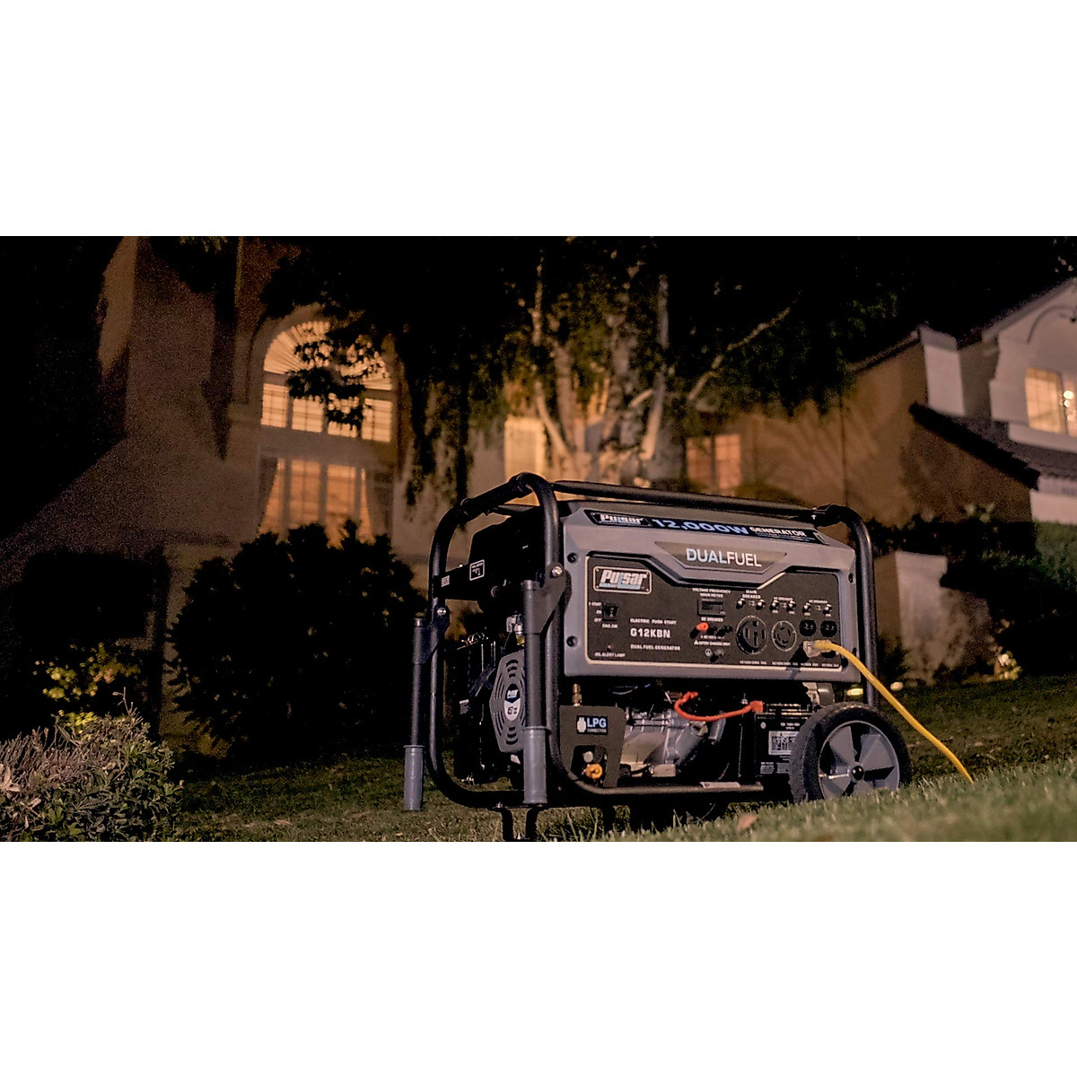 Pulsar G12KBN-SG Heavy Duty Portable Dual Fuel Generator - 9500 Rated Watts & 12000 Peak Watts - Gas & LPG - Electric Start - Transfer Switch & RV Ready - CARB Compliant