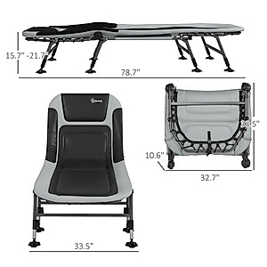 Outsunny Camping Cot for Adults, Folding Bed with Soft Padded Cushions & Headrest, 180° Adjustable Reclining Lounger, Heavy Duty and Portable with a 400 lbs. Capacity, Gray