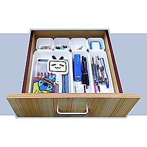 QYIUNEG 16PCS Interlocking Shallow Drawer Organizers,Interlocking Plastic Shallow Customizable drawer organizer bins,Drawers storage for Office Kitchen Cabinet Vanity Makeup Bathroom Dresser