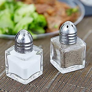 (Set of 2) Mini Salt and Pepper Shakers, 0.5 oz / 1/2 oz Glass Cube Body Restaurant Salt and Pepper Shakers By Tezzorio