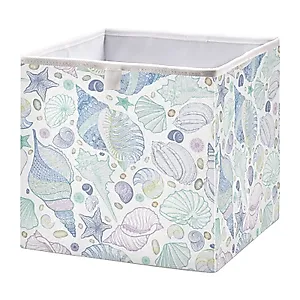 Burbuja Seashell Storage Cubes Fabric Storage Bins Foldable Closet Organizer Basket with Handle, 11x11x11 Cube
