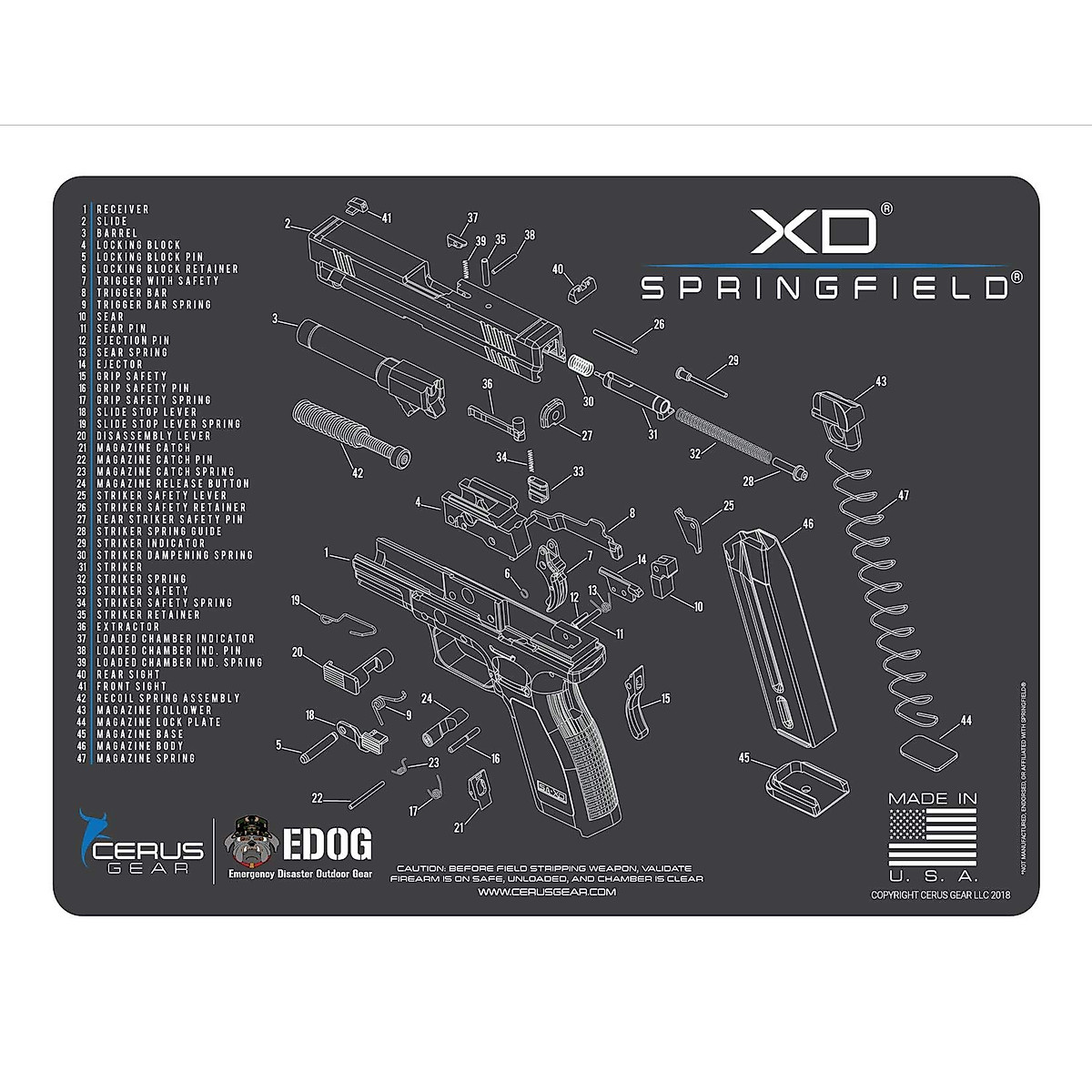 EDOG Range Warrior 27 Pc Gun Cleaning Kit - Compatible with Springfield Armory XD - Schematic (Exploded View) Mat, Range Warrior Universal .22 9mm - .45 Kit & Tac Book Accessories Set
