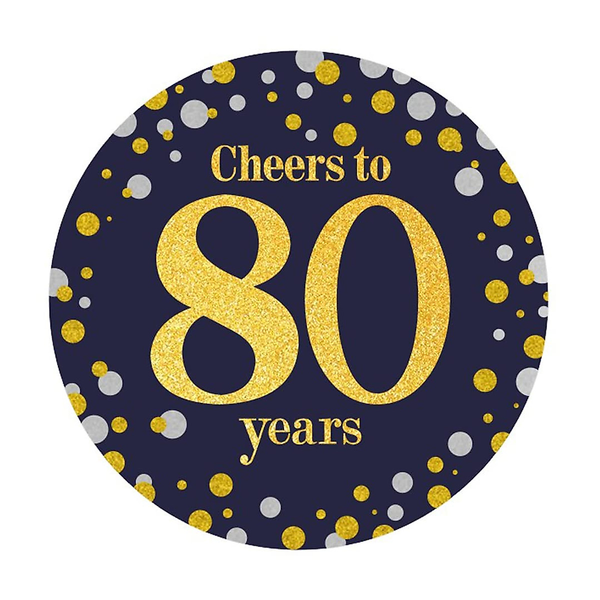 Black and Gold Cheers to 80 Years Sticker Labels - 80th Birthday Party Favor Stickers - 2 in - 50 Count