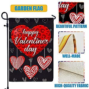 Happy Valentines Day Garden Flag , Heart Flag Burlap 12x18 Inches for Yard Outdoor Outside Hanging Decorations Vertical Flag