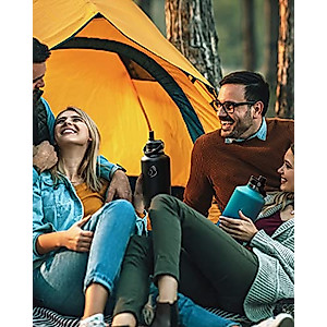 BUZIO 64oz Insulated Water Bottle with Straw Spout Lid, Half Gallon Double Wall Vacuum Stainless Steel Food-Grade Water Jug with Carrying Sleeve, Wide Mouth Leak Proof Water Flask, Keep Cold Hot