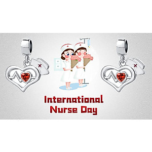 DWJSu Heartbeat RN Nurse Cap Nursing Electrocardiogram Heart Medical Charm Bead fit Pandora Charms Bracelet Necklace for Women