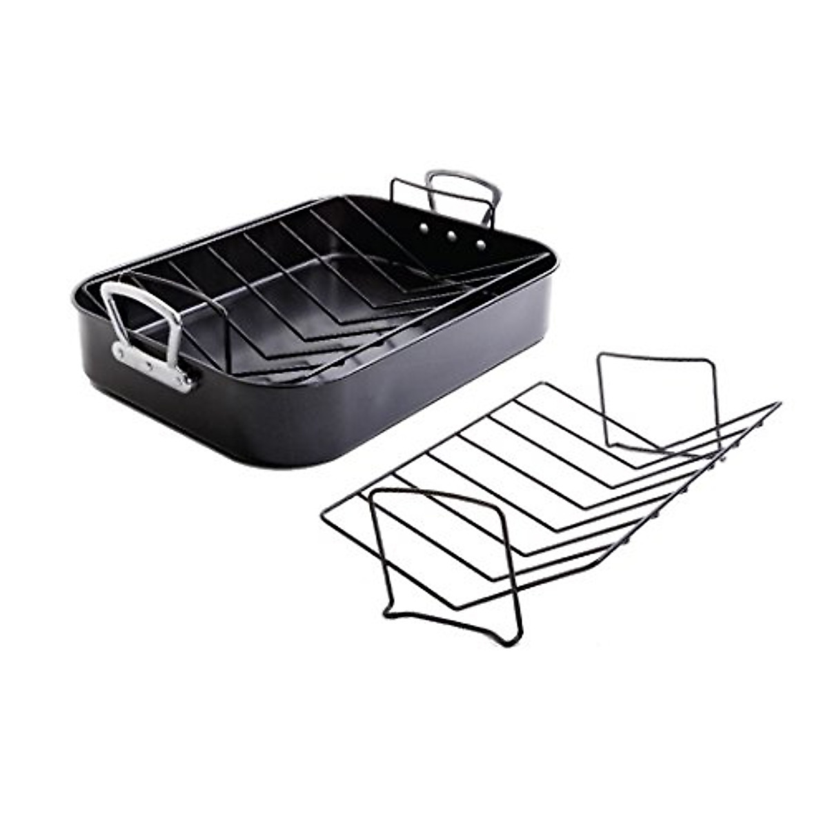 Gibson Home Broxton 2 Piece Non-Stick Turkey Roaster, Black