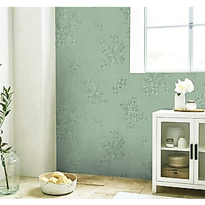 Dimoon Wallpaper 78.7"x17.3" Thicken Embossed Floral Stick and Peel Wallpaper Green Flower Stick Peel Contact Paper Solid Pure Waterproof Green Adhesive Wallpaper Removable Shelf Vinyl Roll