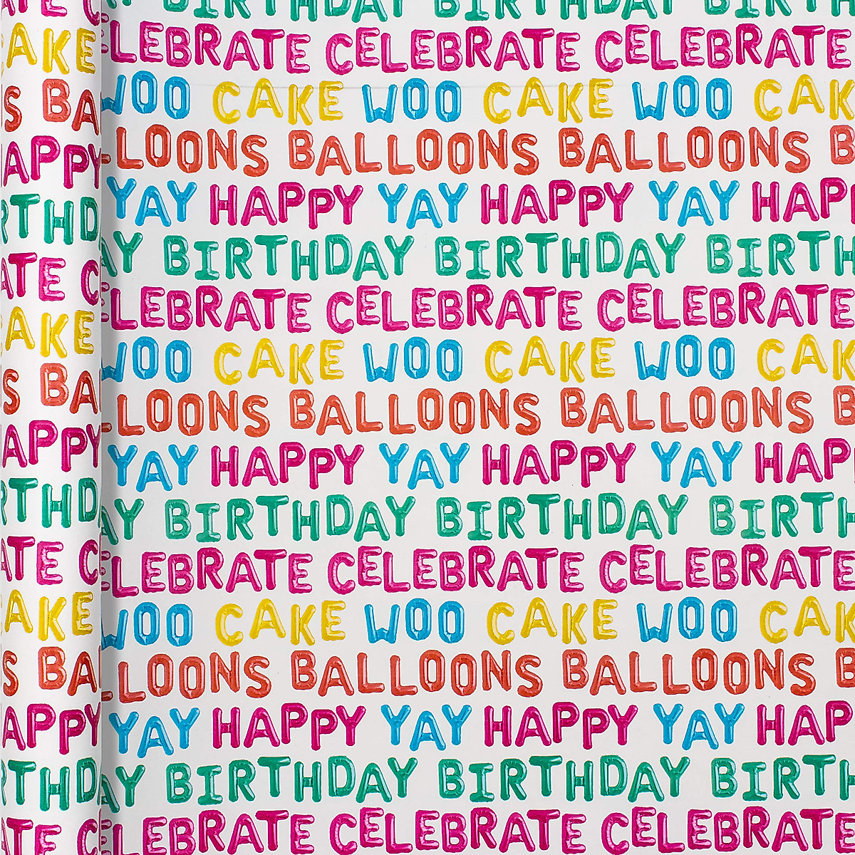 B-THERE Birthday Gift Wrap Wrapping Paper for Boys, Girls, Adults. 6 Cute & Funny Different Designs of 6 ft X 30 Roll! Includes Cactus, Fruit, Rainbows, Rainbow Sprinkles, Pizza, Balloons, Donuts