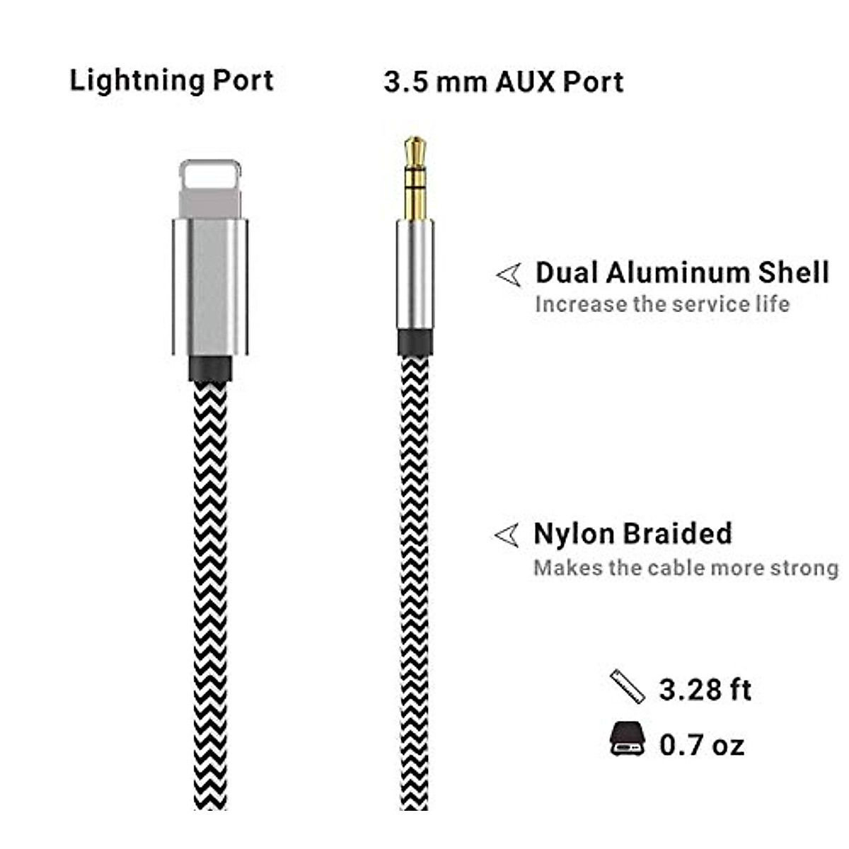 [Apple MFi Certified] Lightning to 3.5mm AUX Stereo Audio Cable, Nylon iPhone Aux Cord Adapter for Car Compatible with iPhone 14/13/12/11/XS/XR/X/8/7 to Speaker/Home Stereo/Headphone(3.3FT-Silver)
