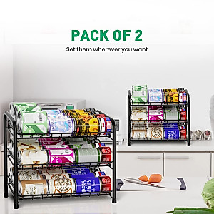 KalTell 2 in 1 Can Storage Organizer Pantry, Canned Food Organizers for Kitchen Dispenses 72 Cans-Black