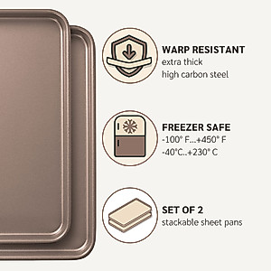 Happiels Non-Toxic Nonstick 15-inch Baking Sheets Nonstick 2-Pack Premium Quality Extra Thick | Cookie Sheets Nonstick Set 15 inches Carbon Steel | PREMIUM Jelly Roll Pan 15x10 | Sheet Pan 15in