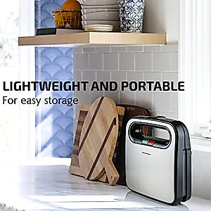 Ovente Electric Sandwich Maker with Non-Stick Plates, 750W Indoor Grill Kitchen or Dorm Essentials Easy to Clean and Storage, Perfect for Breakfast Grilled Cheese Egg Bacon and Steak, Black GPS401B