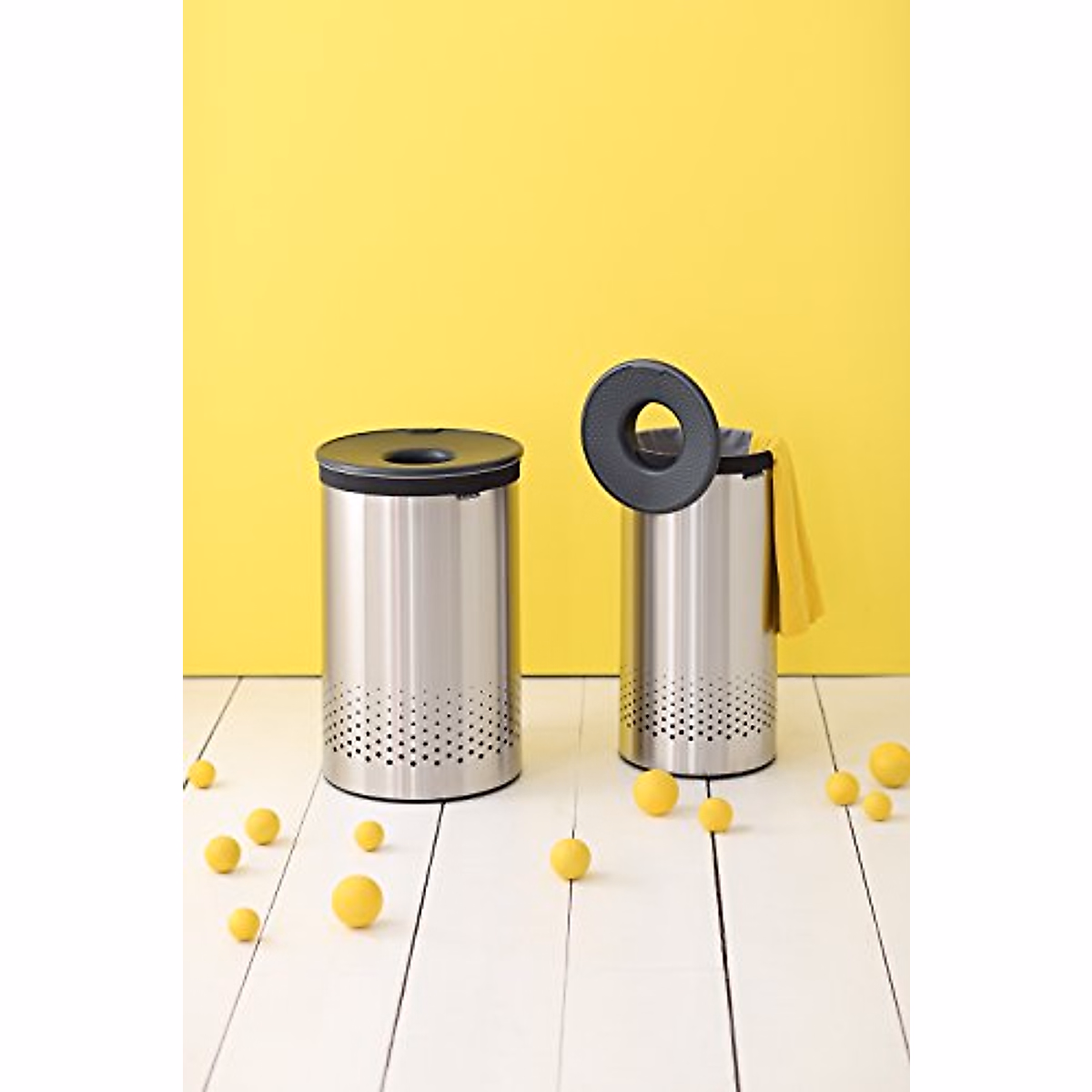 Brabantia Laundry Bin with Black Plastic Lid, 35 L - Matt Steel